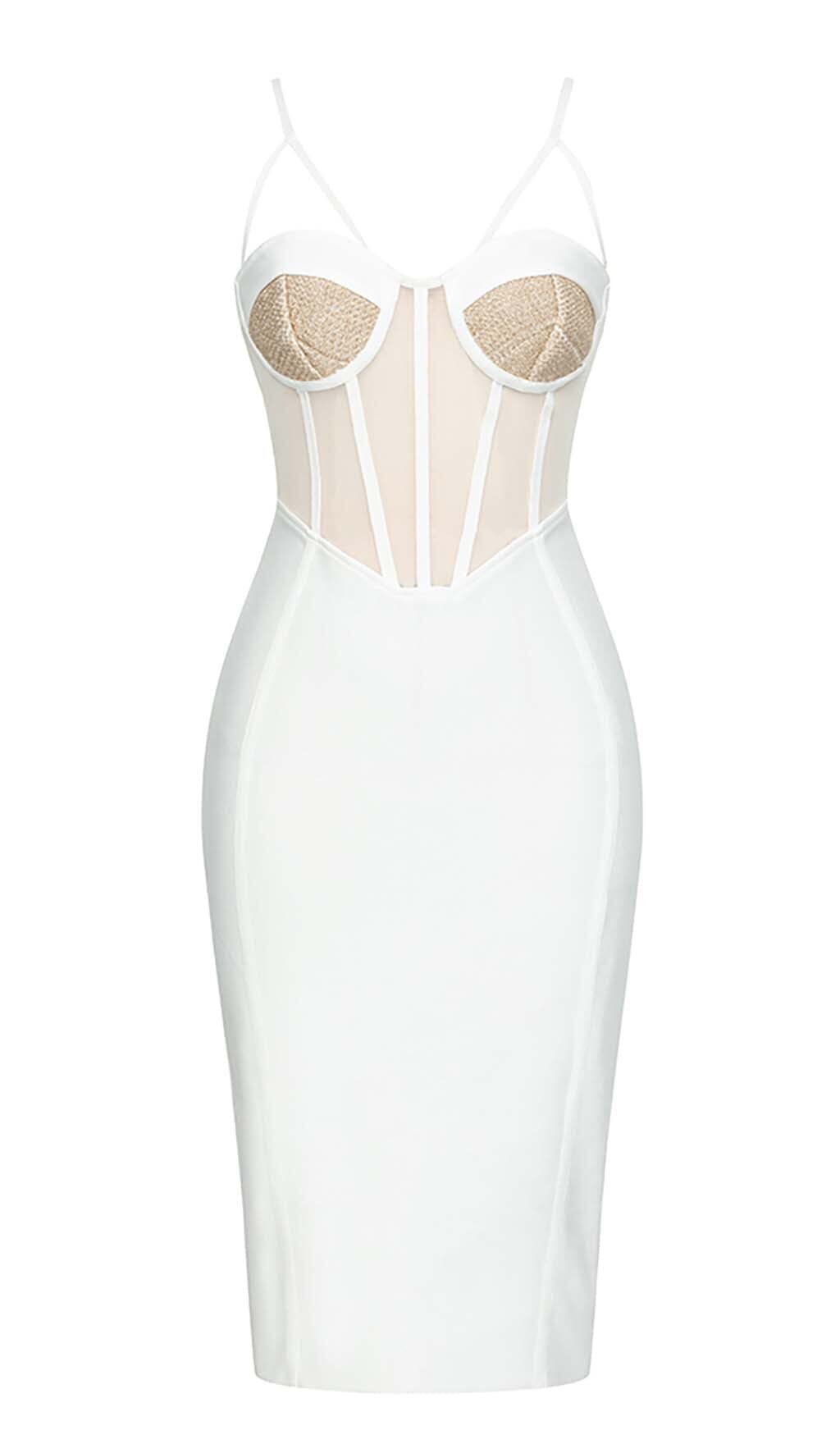 Mesh Corset Bodycon Midi Dress In White Sis Label New Style Dress